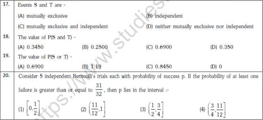 JEE Mathematics Probability MCQs Set B with Answers